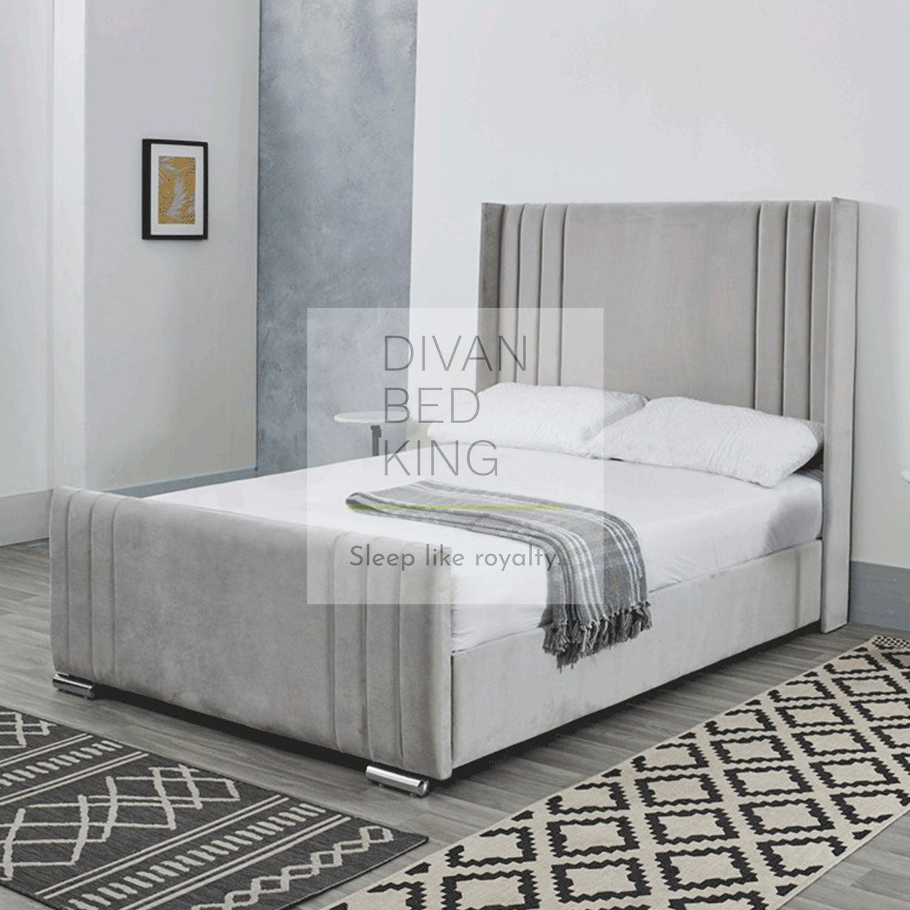 Harriette Luxury Wing Bed Frame with Tall Headboard – Divan Beds UK