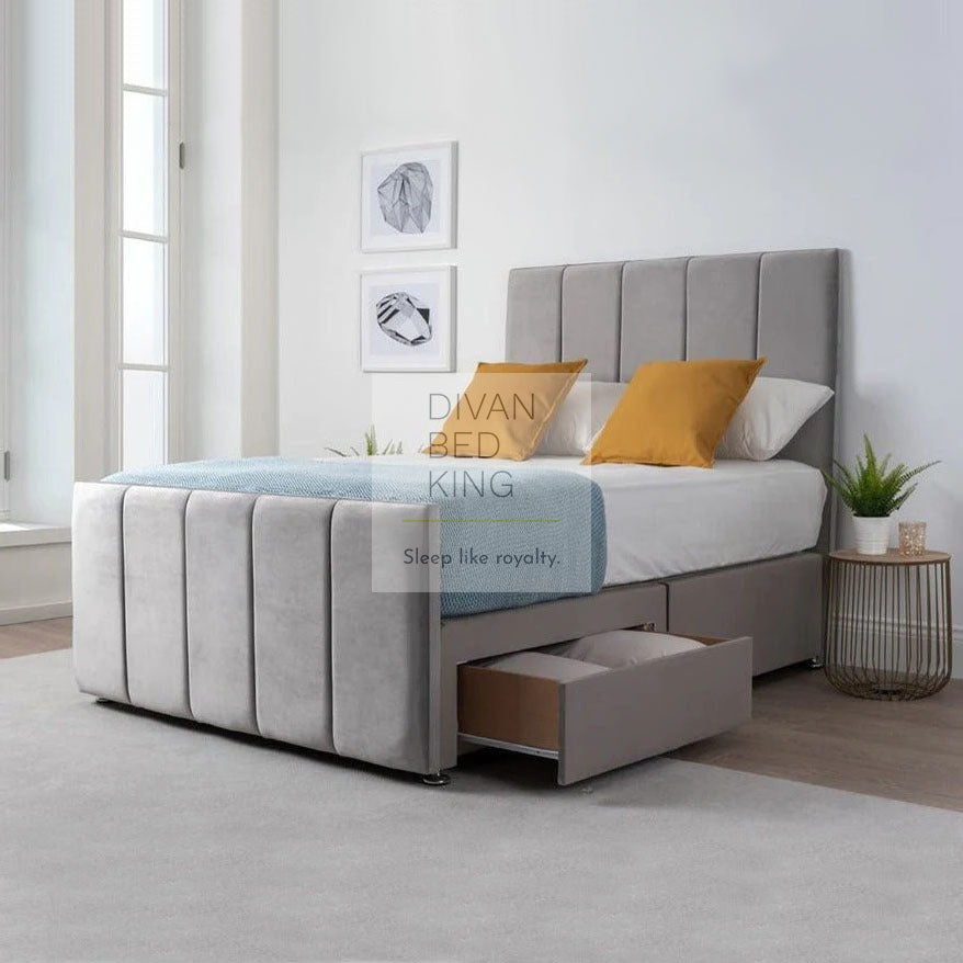 Maverick Stripe Luxury Divan Bed with Floor Standing Headboard and Foo ...