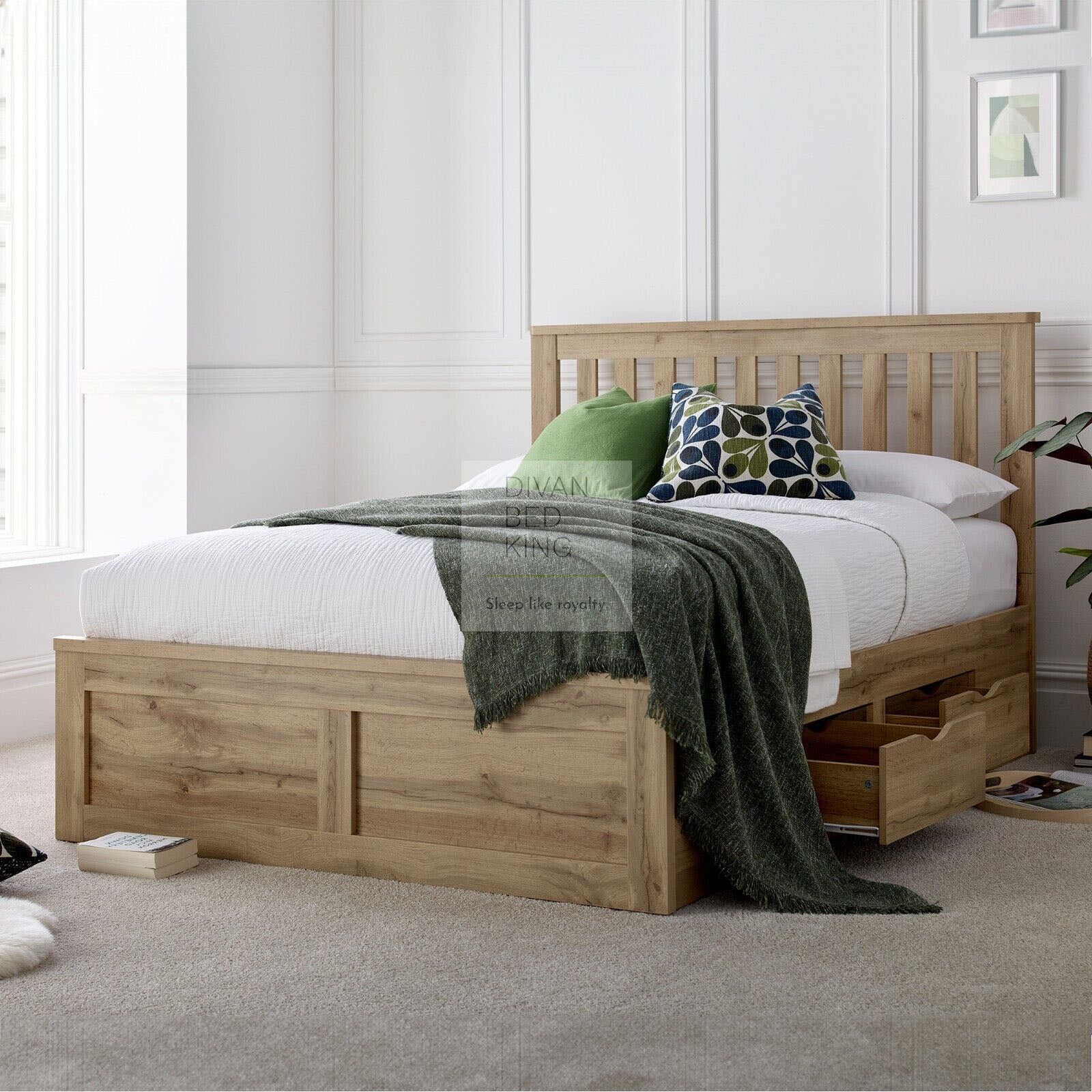 Leonel Oak Wooden 4 Drawer Storage Bed Frame – Divan Beds UK
