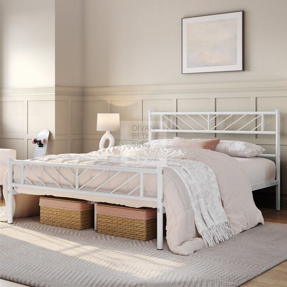 Booker White Metal Bed Frame – Divan Beds UK