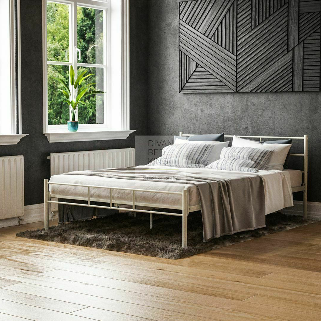 Dravos White Metal Bed Frame With Drawer Options – Divan Beds UK