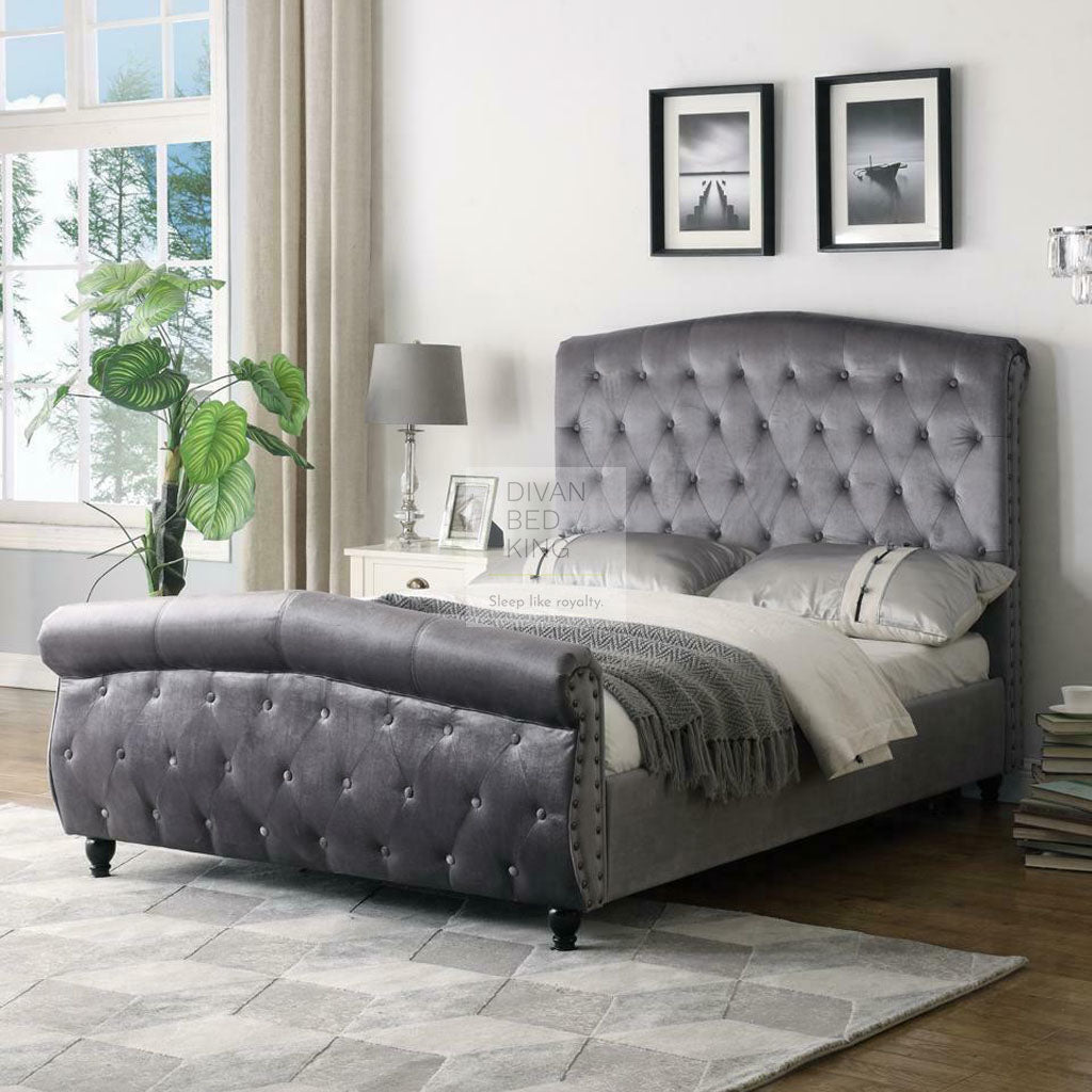 Gabrielle Grey Pewter Velvet Velour Bed Frame – Divan Beds UK