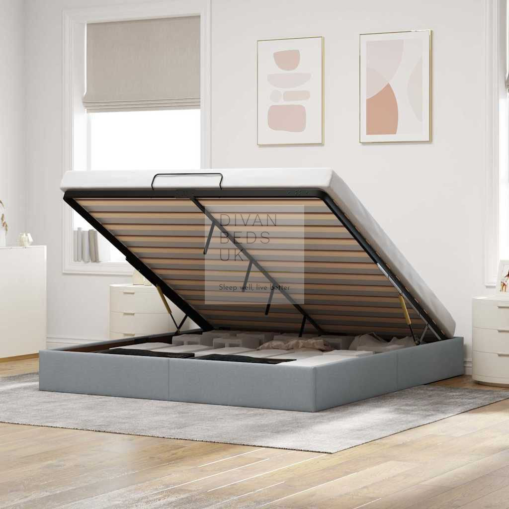 Milani Grey Cotton Ottoman Gas Lift Storage Bed Base – Divan Beds UK