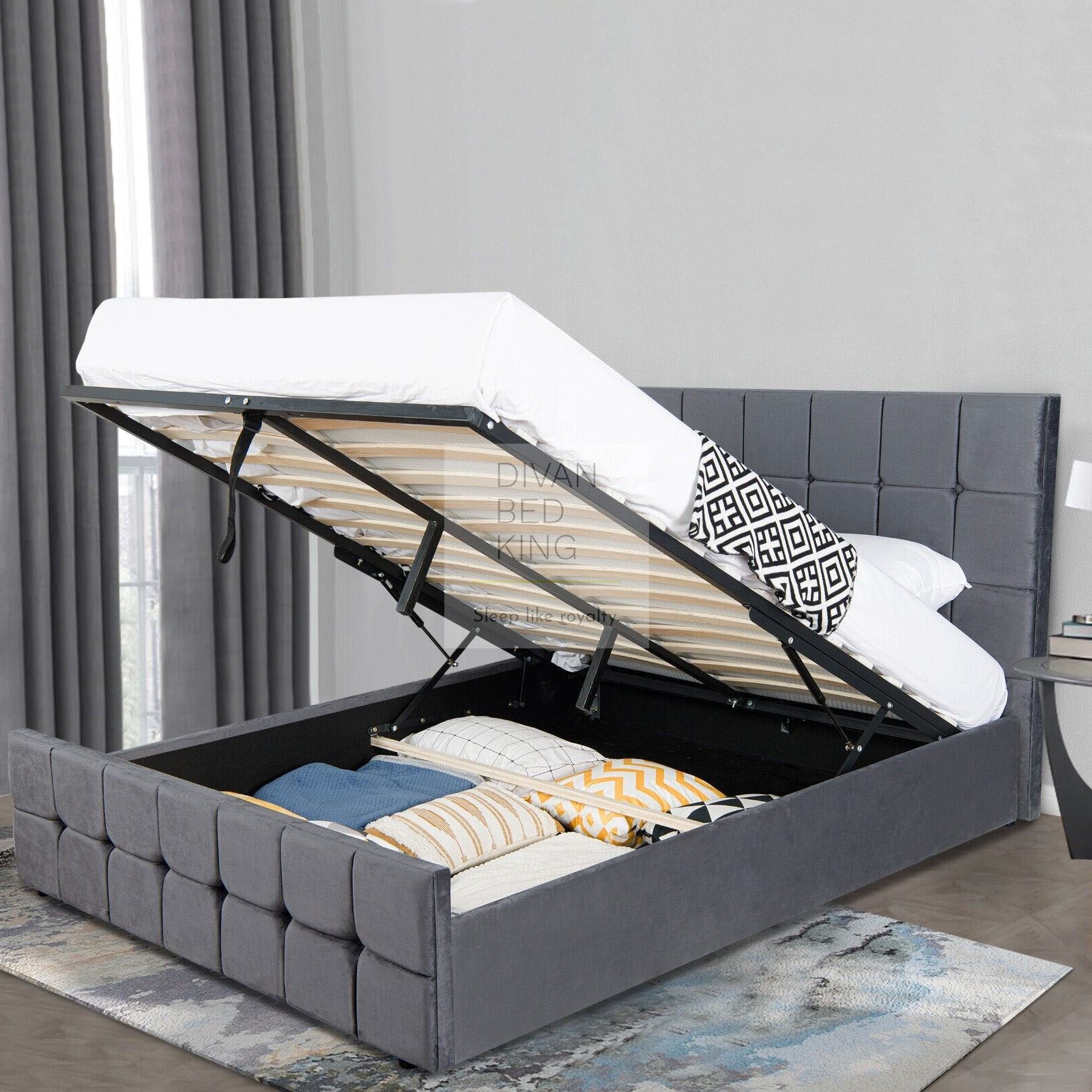 Maria Ottoman Dark Grey Upholstered Bed Frame Storage End Lift – Divan ...