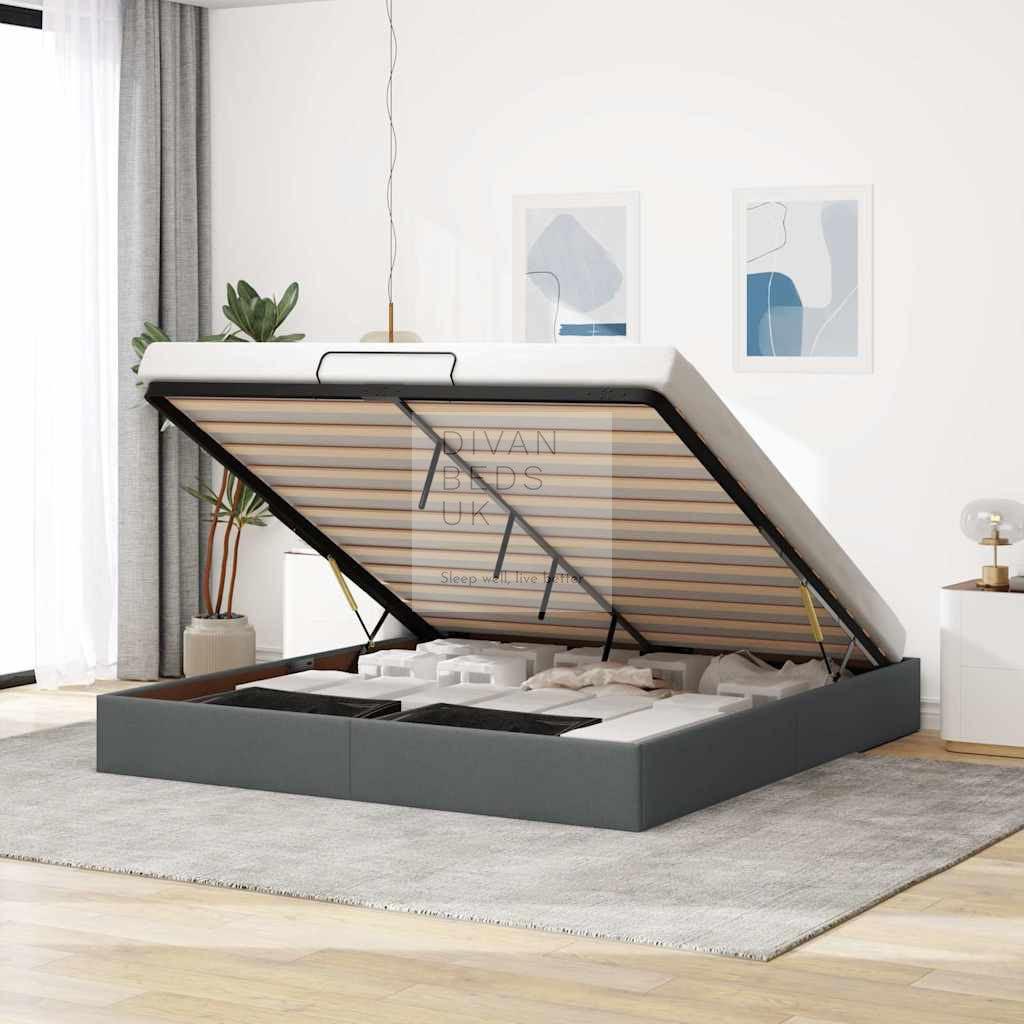 Milani Charcoal Cotton Ottoman Gas Lift Storage Bed Base – Divan Beds UK
