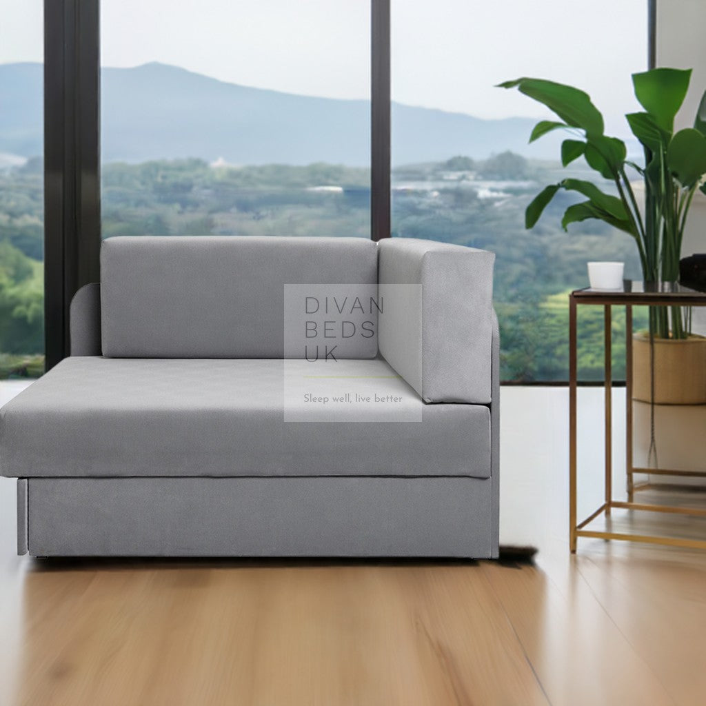 Cuboid Sky Blue Brushed Cotton Corner 2 Seater Sofa Bed with Storage ...