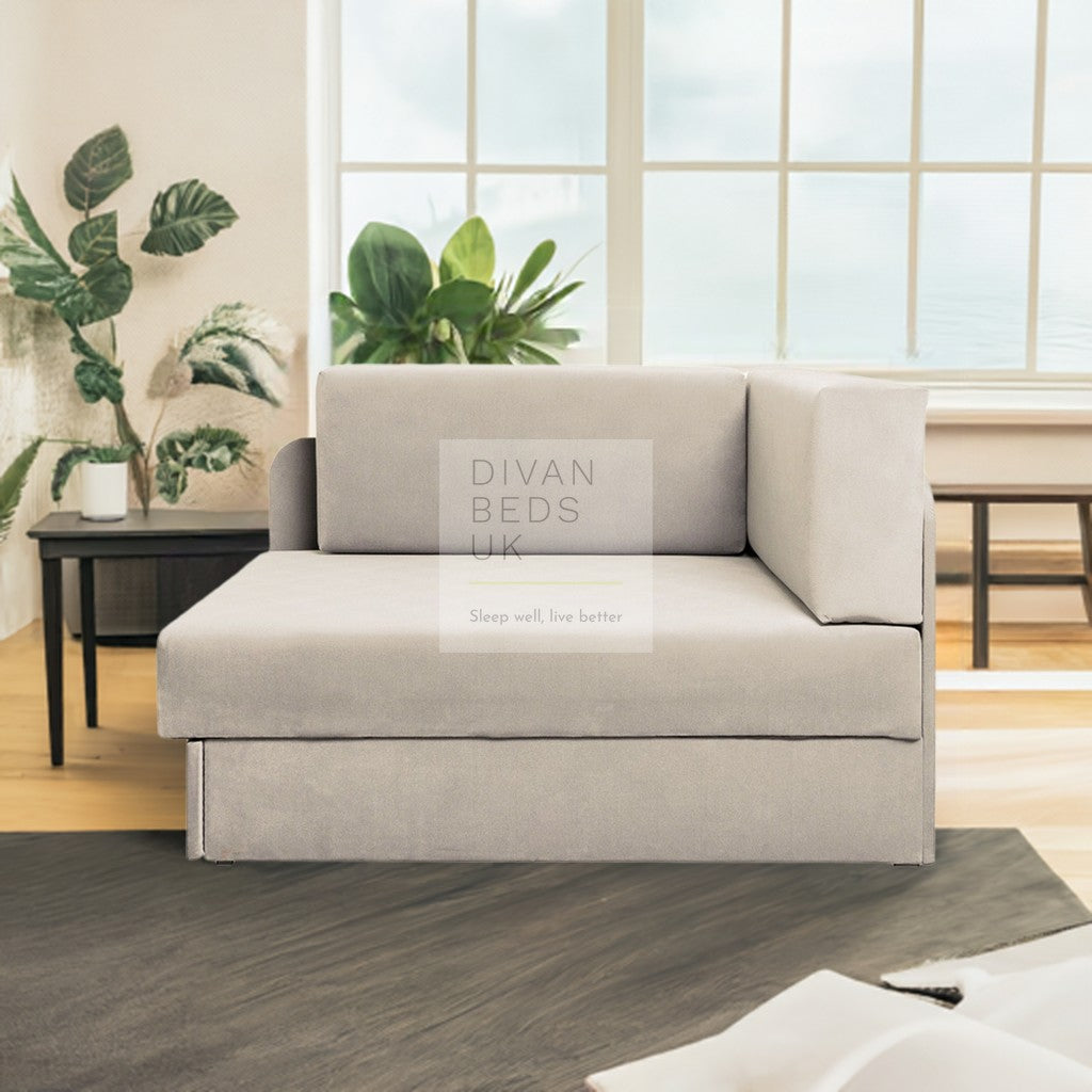 Cuboid Beige Brushed Cotton Corner 2 Seater Sofa Bed with Storage ...