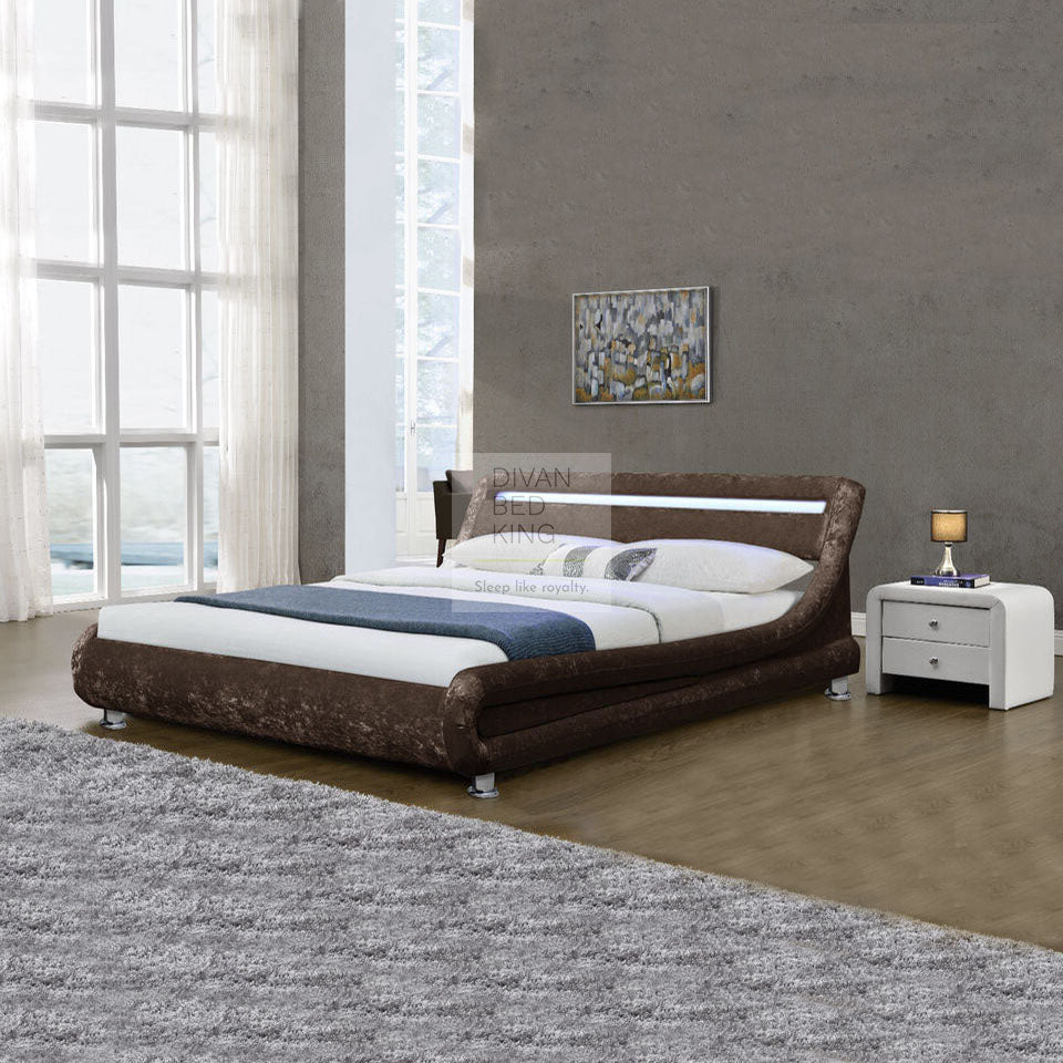Volo Italian Modern LED Crushed Velvet Bed Frame – Divan Beds UK