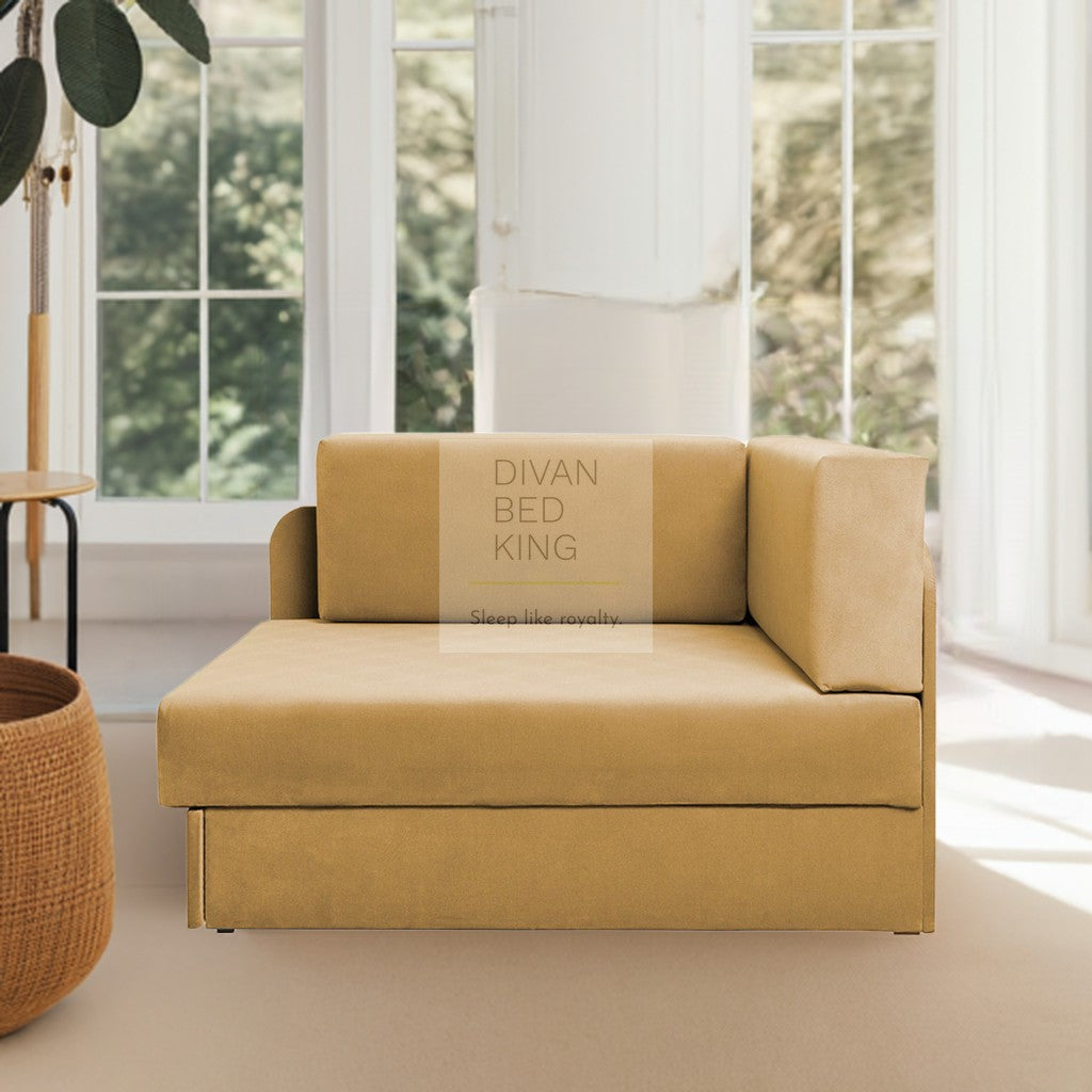 Cuboid Turmeric Brushed Cotton Corner Sofa Bed with Storage – Divan Beds UK