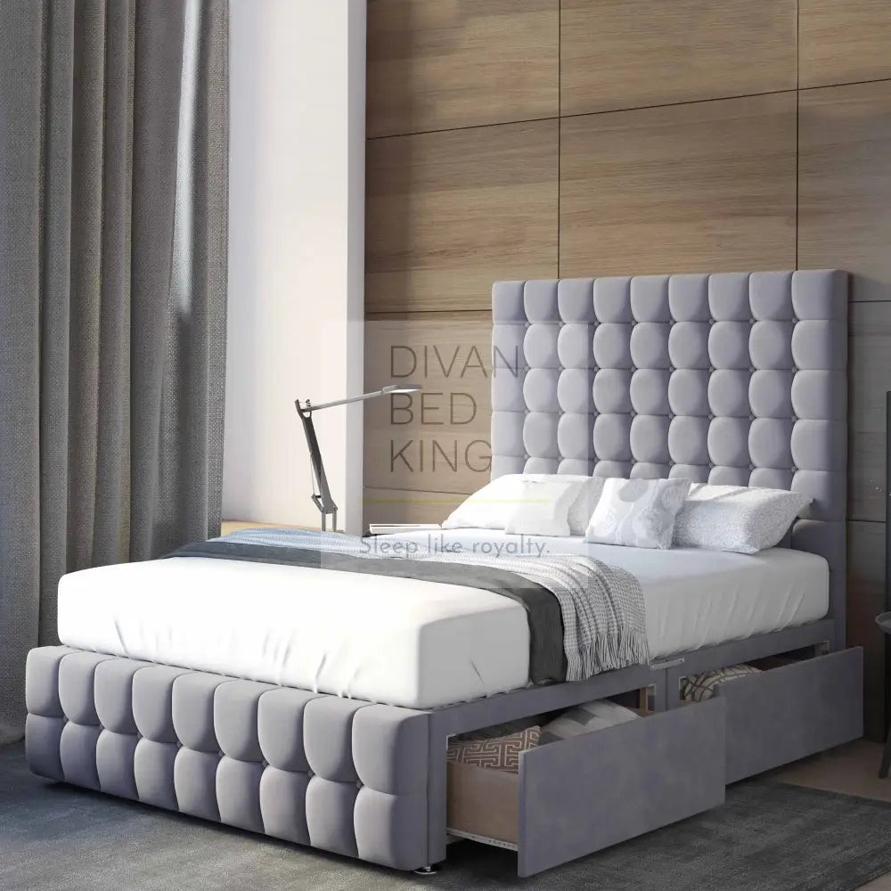 Valence Cube Divan Bed Set with Tall Button Headboard and Footboard ...